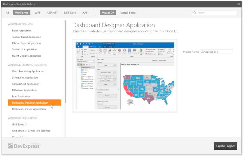 Create A Winforms Designer Application Using The Template Gallery Business Intelligence