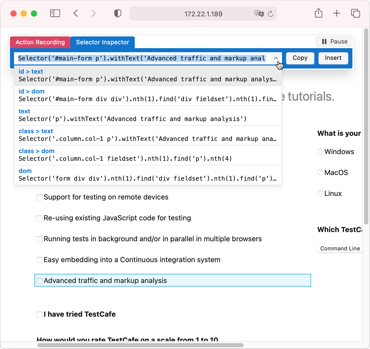Element Selectors | TestCafe Studio | DevExpress Documentation