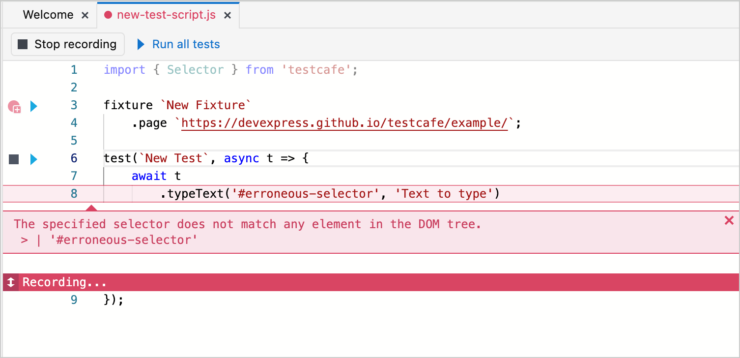 Test Scripts | TestCafe Studio | DevExpress Documentation