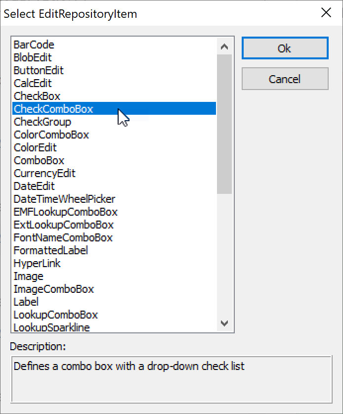 TcxEditRepositoryCheckComboBox Class | VCL | DevExpress Documentation