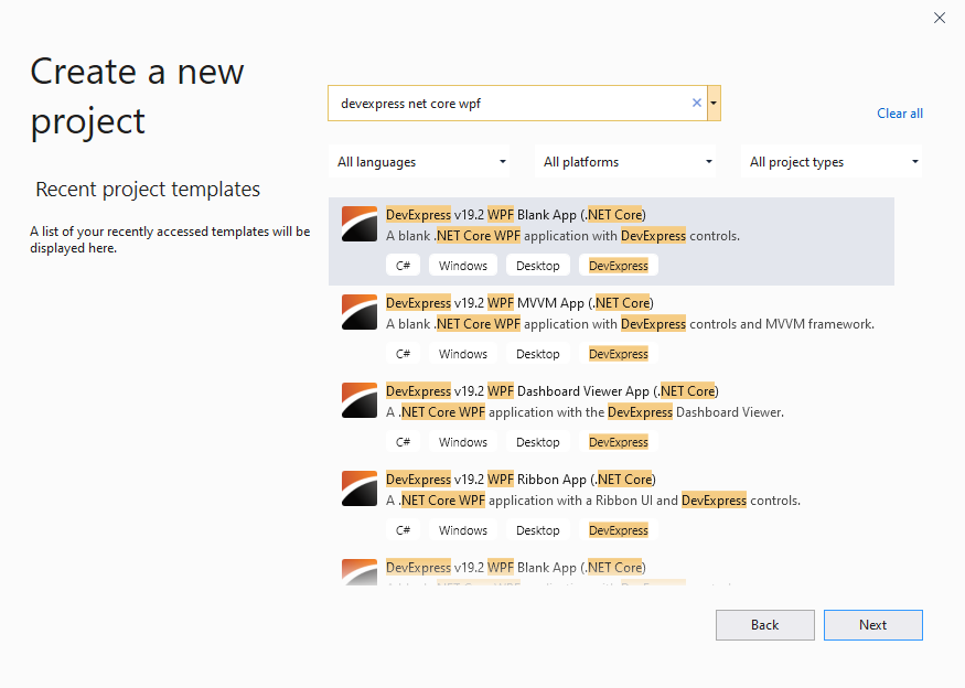 Create A New Net Core Wpf Application Wpf Controls Devexpress