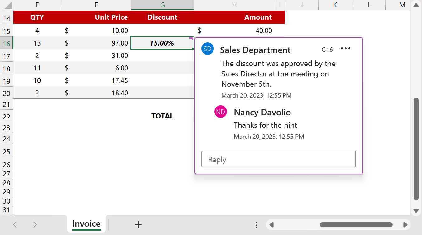 Threaded Comments in Spreadsheet for WPF | WPF Controls | DevExpress ...