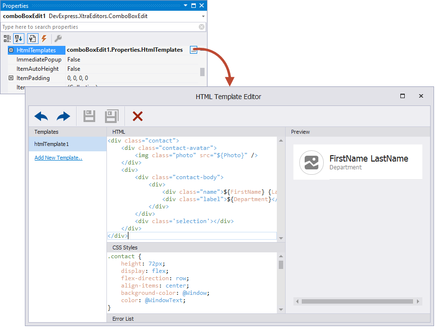 RepositoryItemComboBox HtmlTemplates Property WinForms Controls DevExpress Documentation