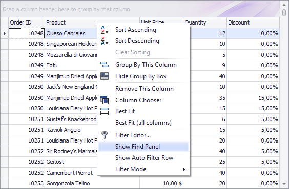 End User Capabilities Locating Rows Using Search Find Panel 