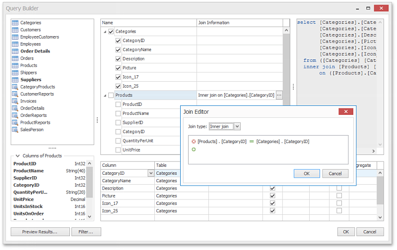 Query Builder Winforms Controls Devexpress Documentation