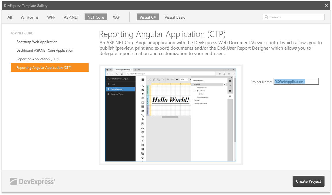 Create An Aspnet Core Angular Application With A Report Designer Ctp 2017