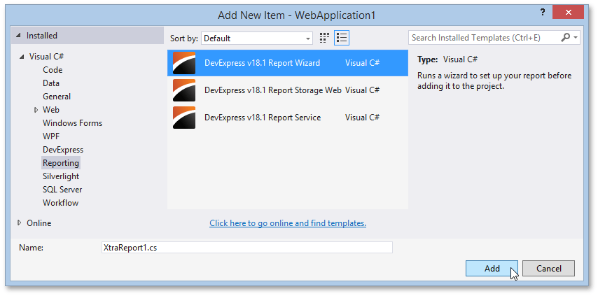 Add A New Report To An Aspnet Webforms Application Net Reporting