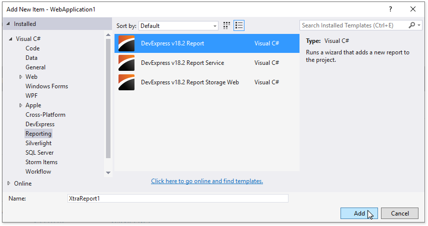 Add A New Report To An Aspnet Webforms Application Net Reporting Tools Devexpress