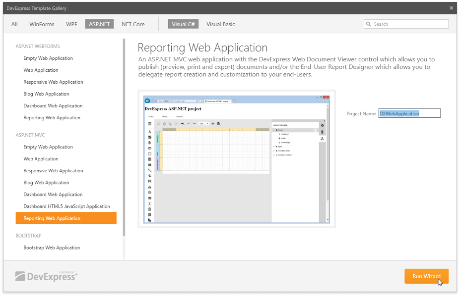 Create An Aspnet Mvc Application With A Report Designer Net 4815