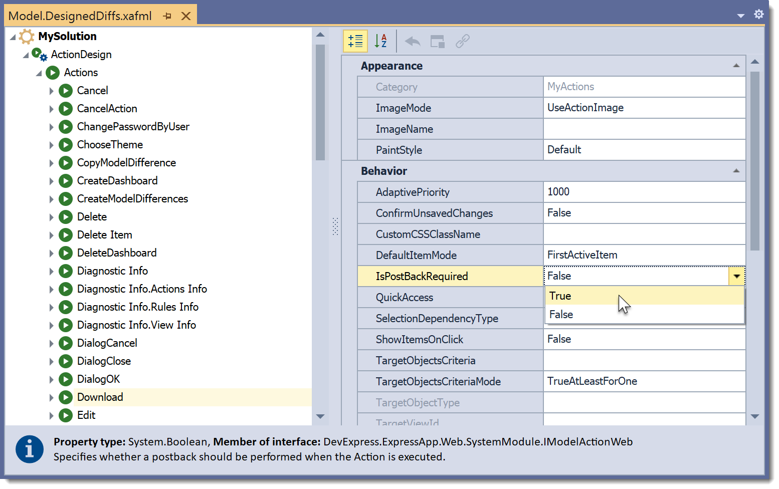 IModelActionWeb.IsPostBackRequired Property | XAF: Cross-Platform .NET ...